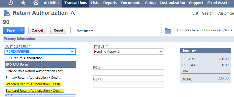 Customer Return Management steps in NetSuite